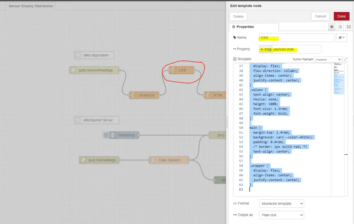 Node-Red - Display Arduino Sensor Readings thru WebSocket