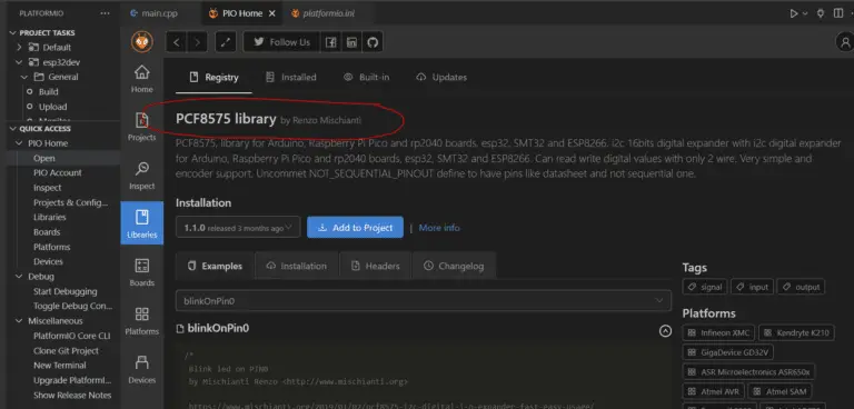 Interface ESP32 with the PCF8575 I/O Port Expander
